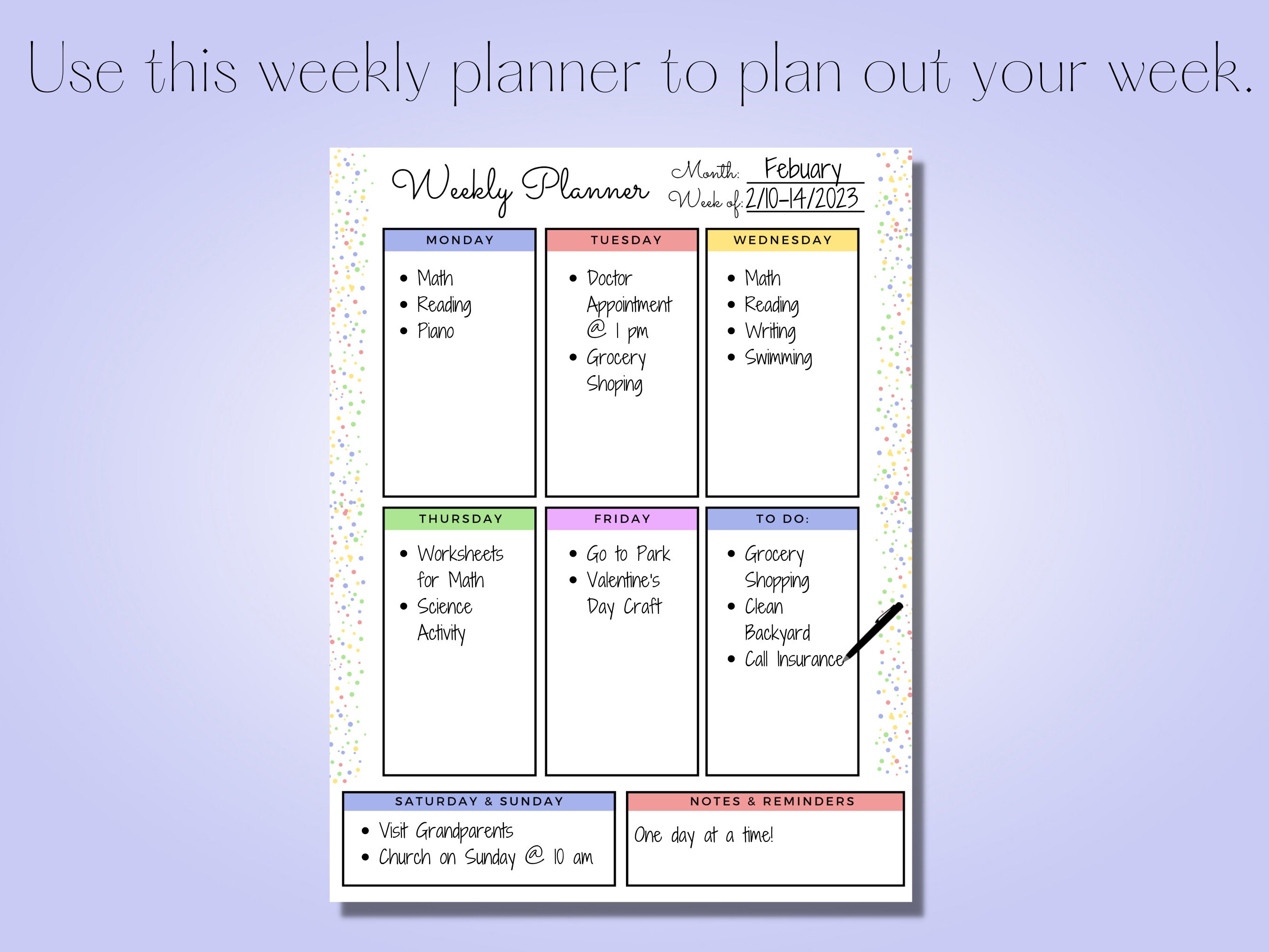 Printable Weekly Lesson Planner Homeschool Weekly Planner - Etsy