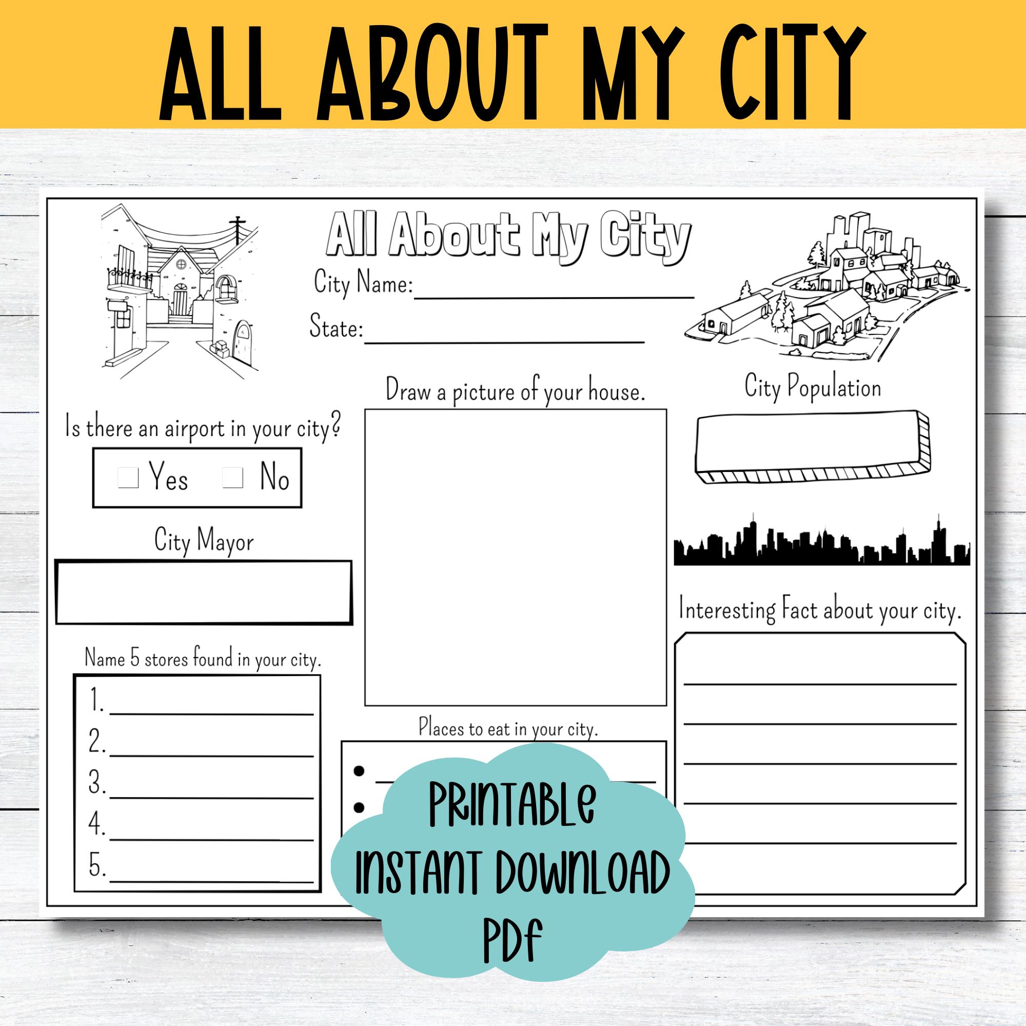 All About My City Worksheet | Kids Research Printable (PDF) - Etsy