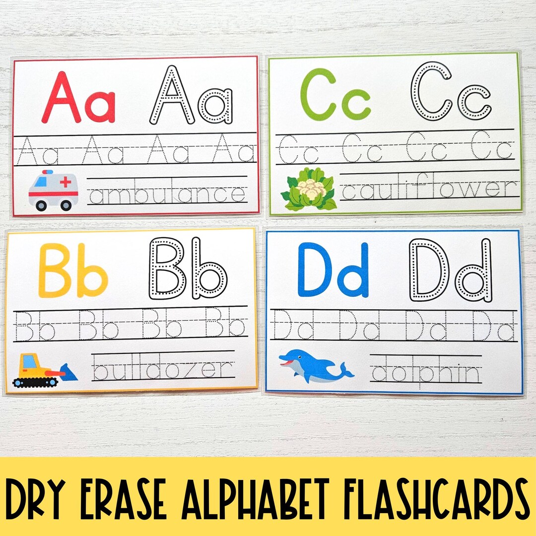 Alphabet Tracing Dry Erase Flashcards Alphabet Laminated Flashcards ...