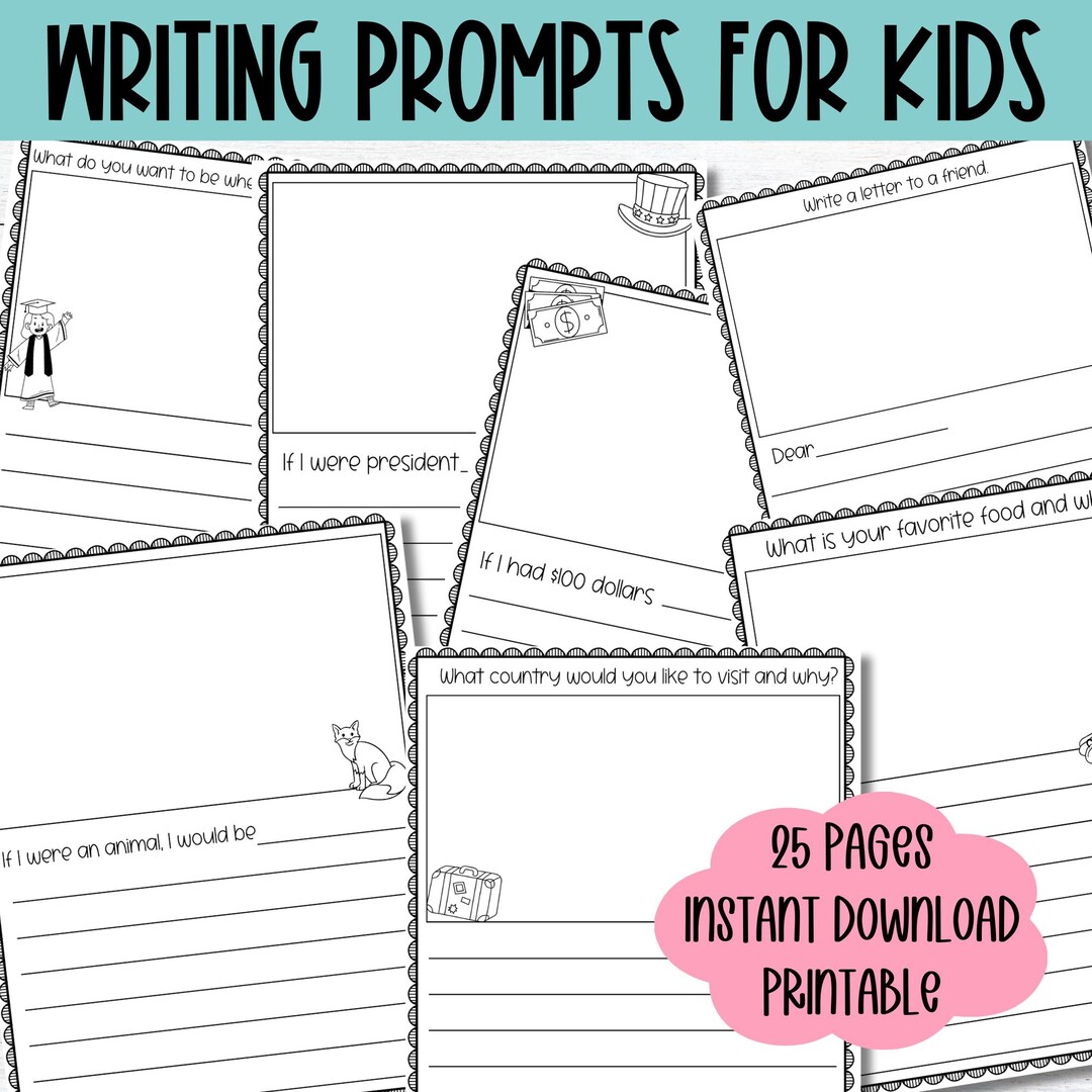 Kids Writing Prompts Printable Worksheet Homeschool Handwriting ...