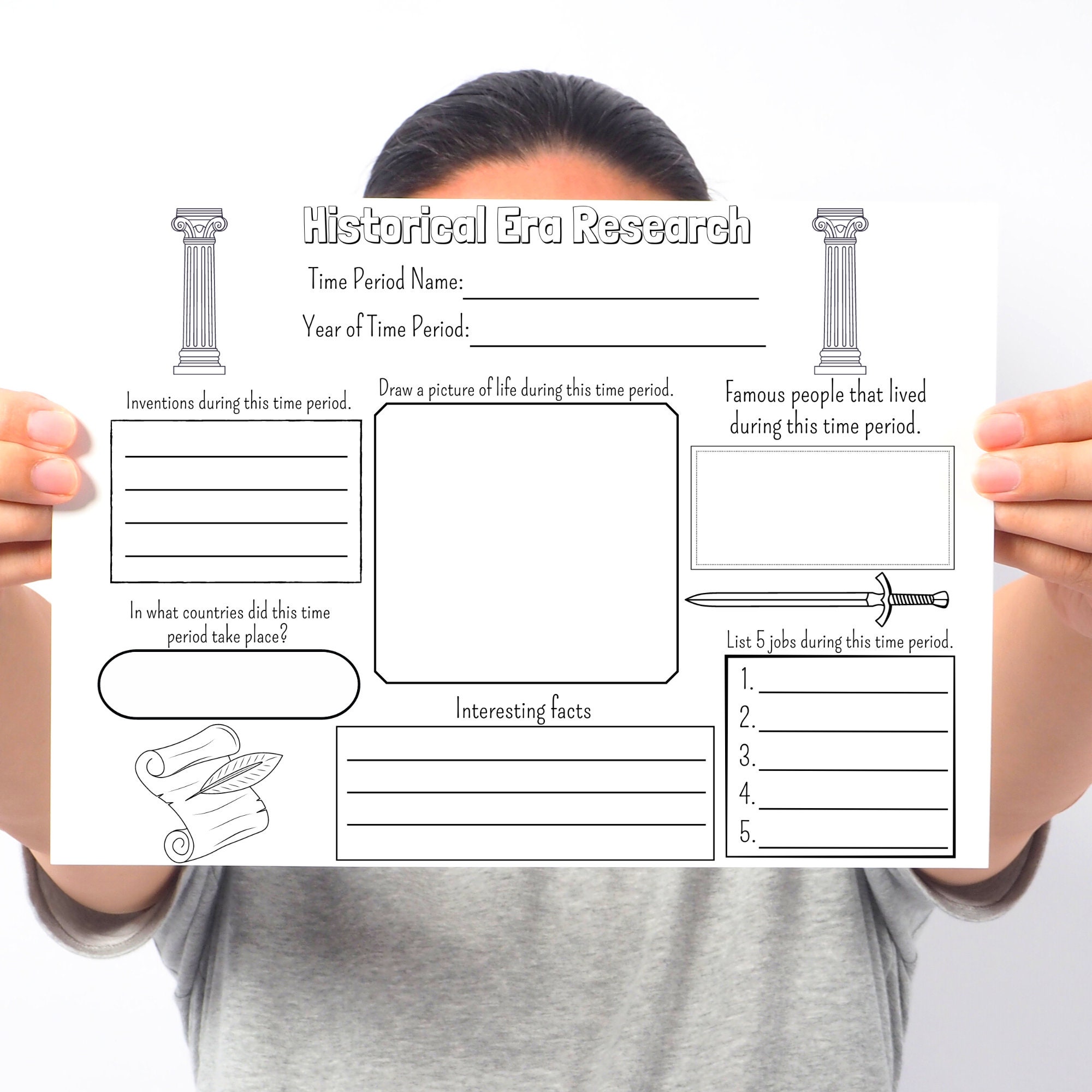 History Project Research Template Social Studies Worksheet Historical ...