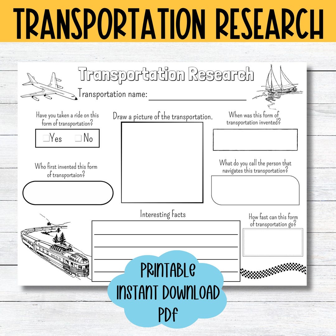 Transportation Research Worksheet Homeschool History Project Printable ...