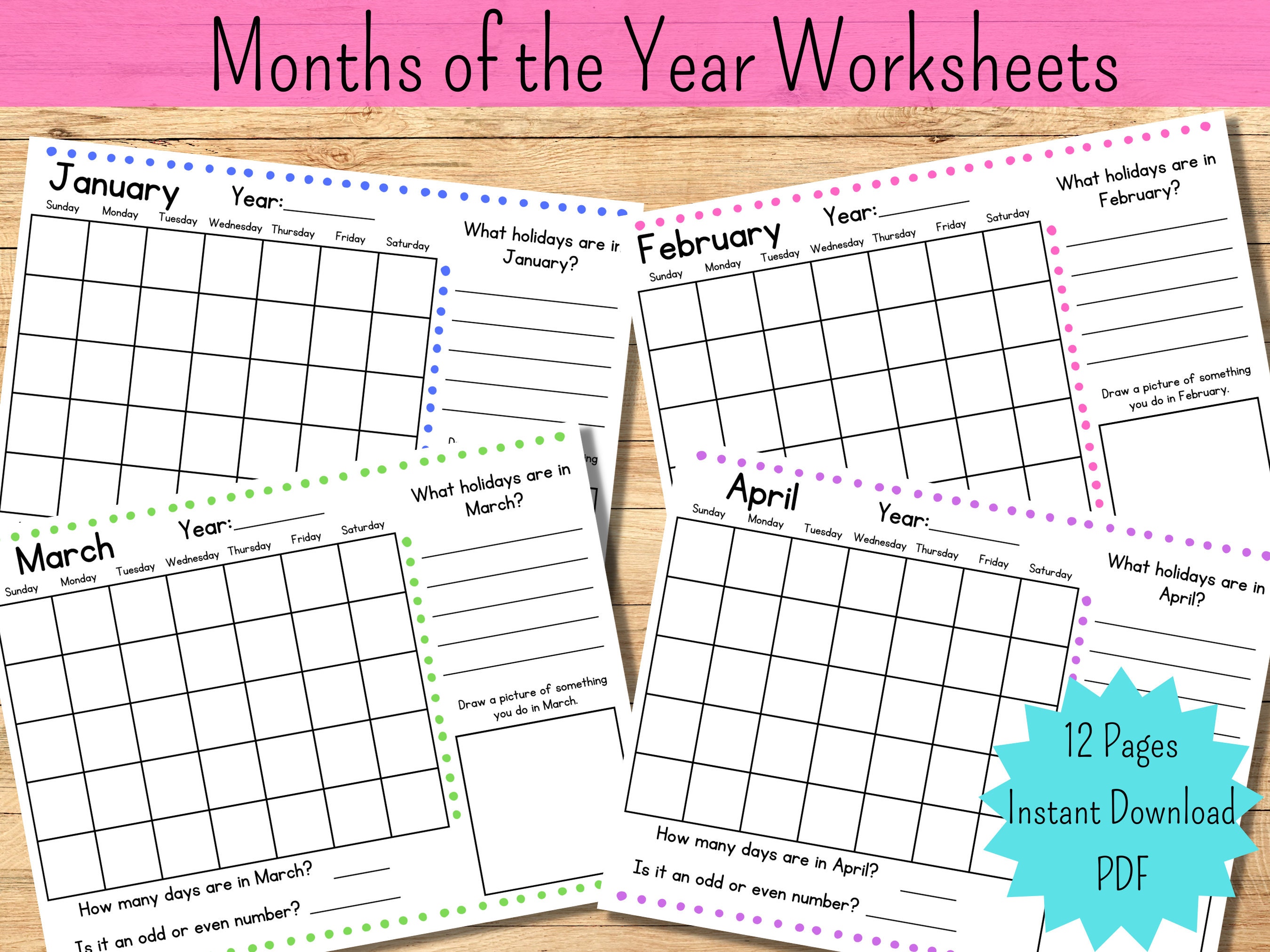 Months of the Year Printable Worksheet Kids Calendar Practice ...