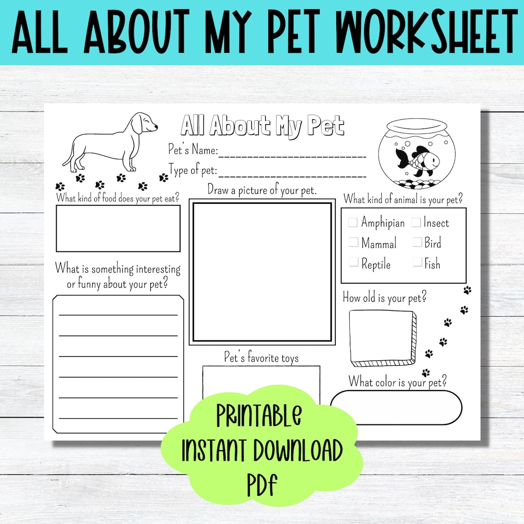 All About My Pet Worksheet: Animal Coloring Page (PDF Pattern) - Etsy