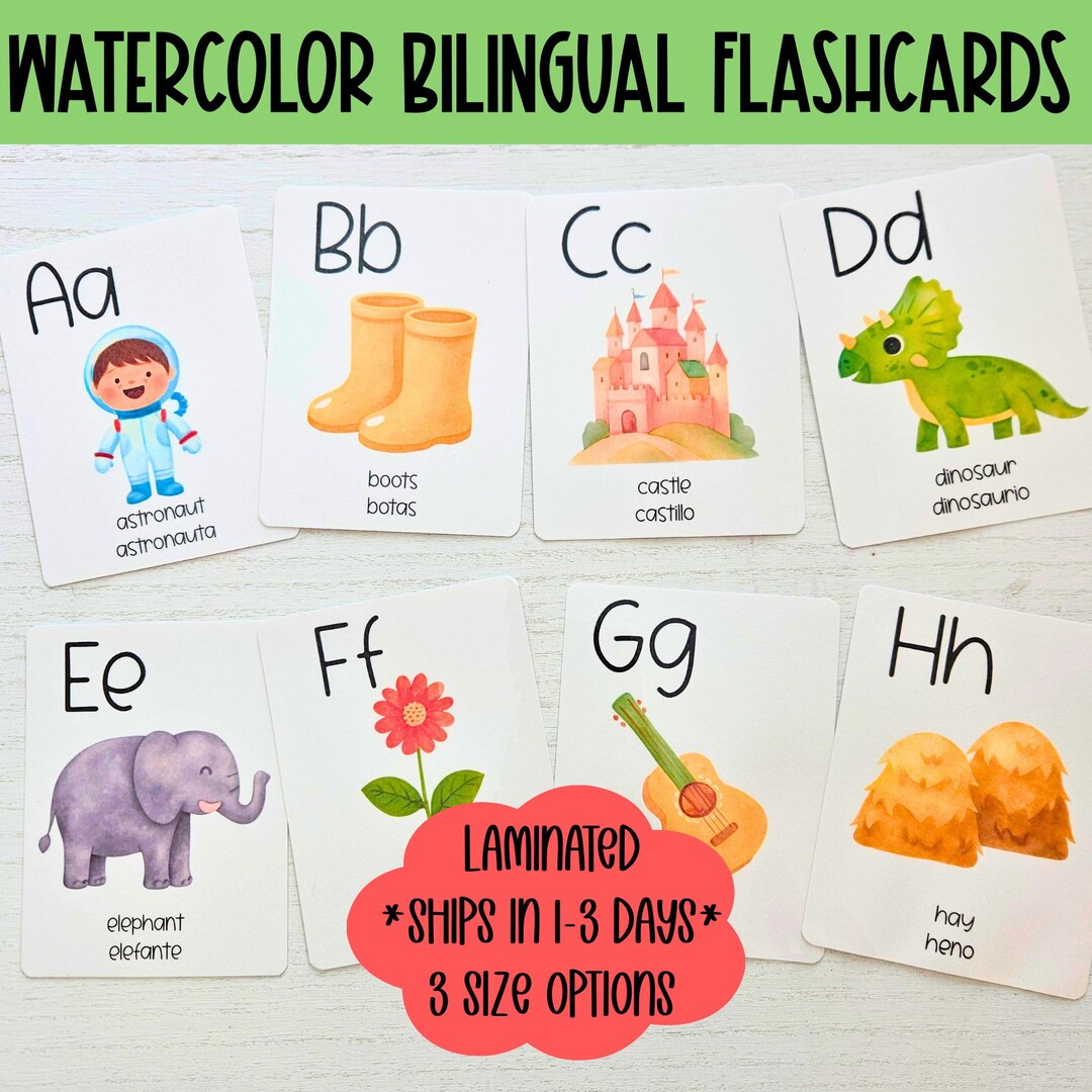 Bilingual Flashcards Alpahbet Watercolor English/spanish Large ...