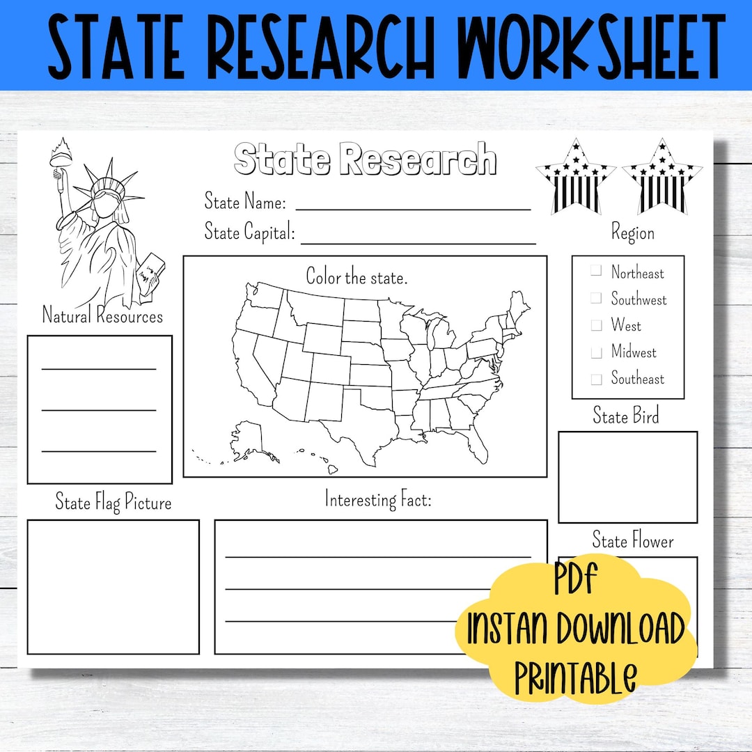 US State Research Worksheet Printable Homeschool State Facts Worksheet ...