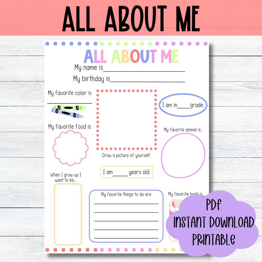Printable All About Me Worksheet Preschool All About Me Template Kids ...