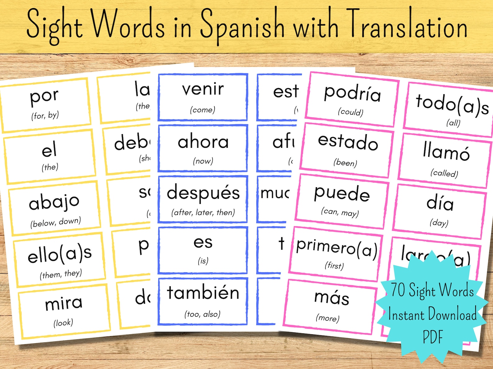 Sight Words Spanish Word Cards Sight Words Flashcards Spanish Sight ...