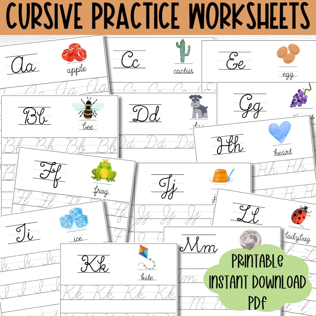 Cursive Alphabet Practice Worksheet: Letter Tracing Activity (PDF) - Etsy