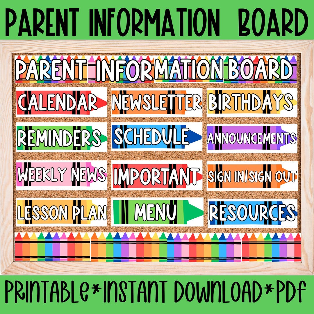 Printable Parent Board Headers Classroom Information Bulletin Board ...