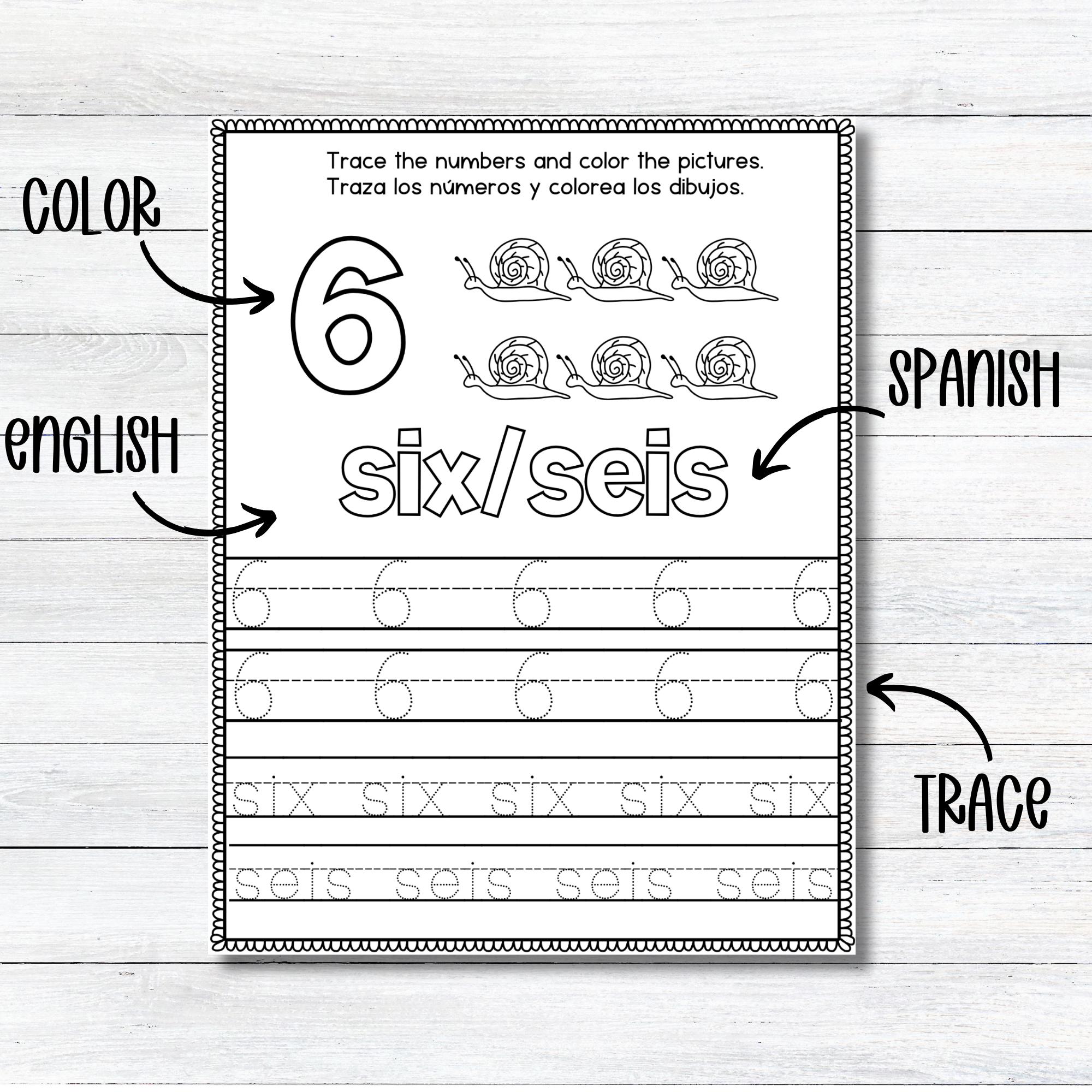 Kindergarten Bilingual Number Tracing Worksheet Homeschool Preschool ...