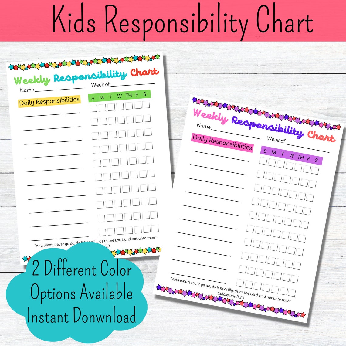 Chore Chart Kids Printable Cleaning Checklist Responsibility Chart ...