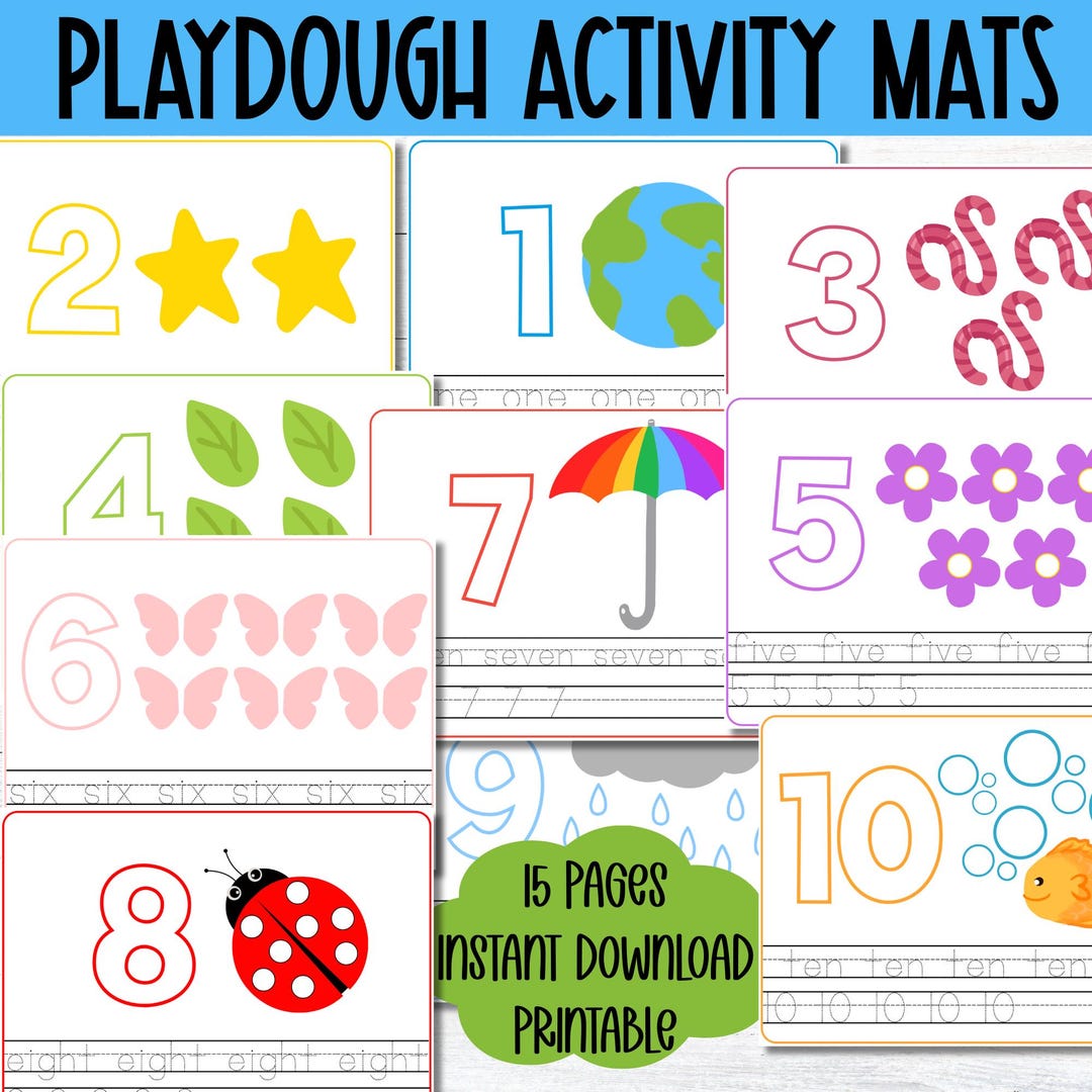 Printable Playdough Toddler Activity Mats Hands on Dry-erase Number ...