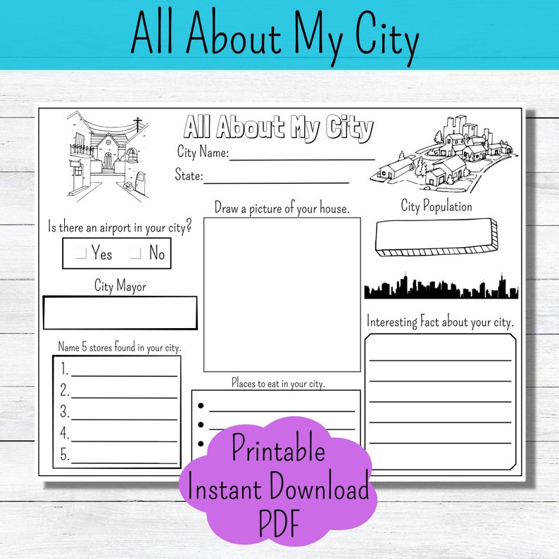 All About Me All About My City Kids About Me Printable Research ...