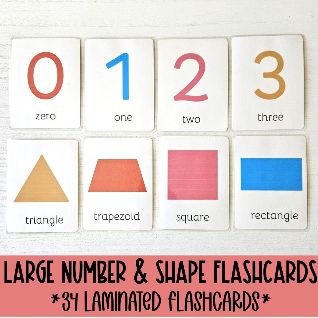 Large Laminated Preschool Flashcards Shapes Numbers Binder Ring ...