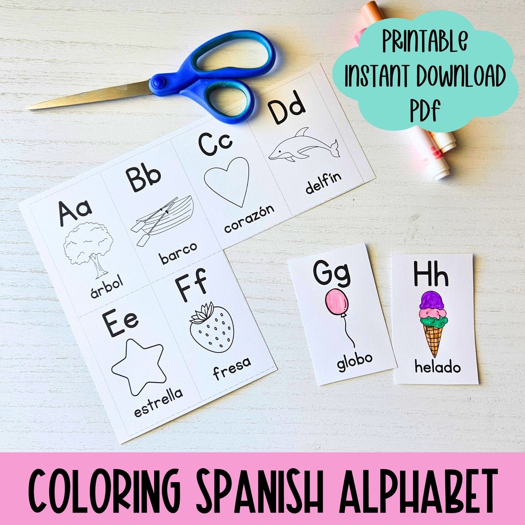 Alphabet Spanish Letter Flashcards Coloring Spanish Alphabet Activity ...