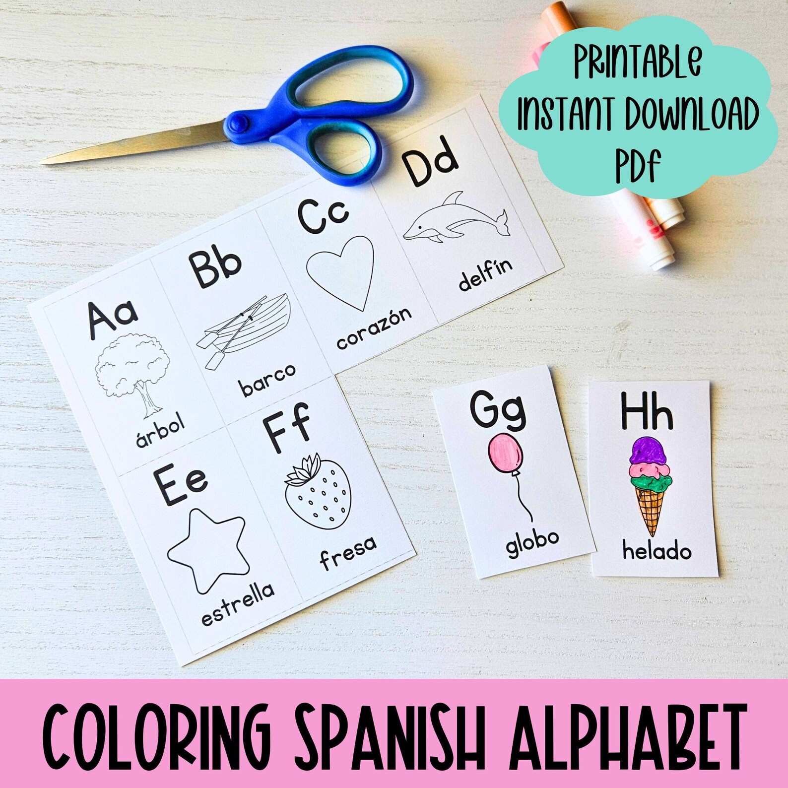 Alphabet Spanish Letter Flashcards Coloring Spanish Alphabet Activity ...