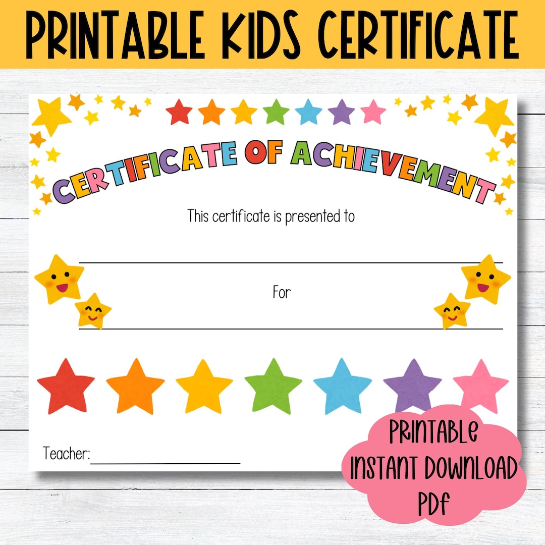 Kids Printable Award Certificate of Achievement School Award Ceremony ...
