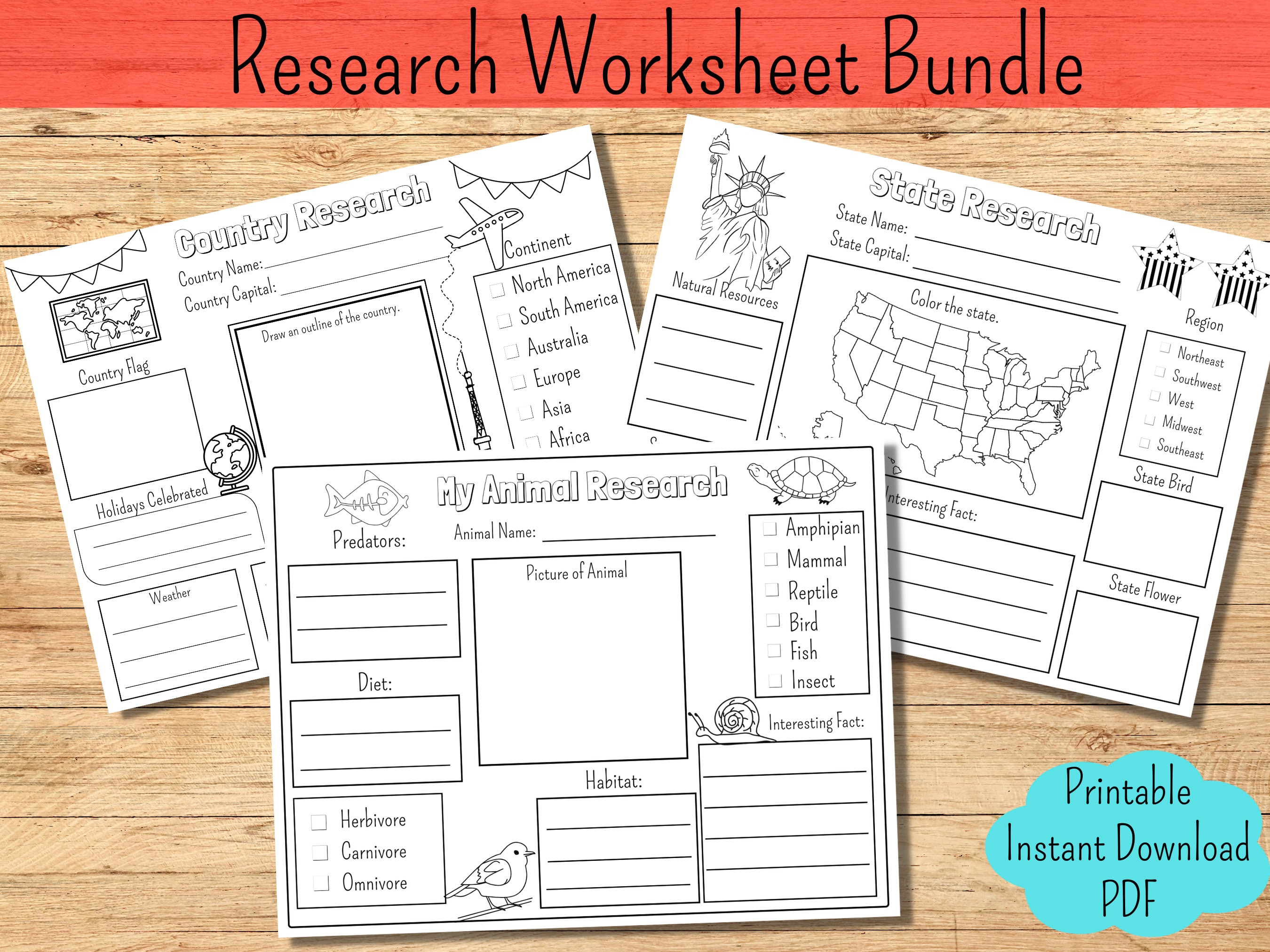 Animal Research Template Country Report State Worksheet Science Project ...