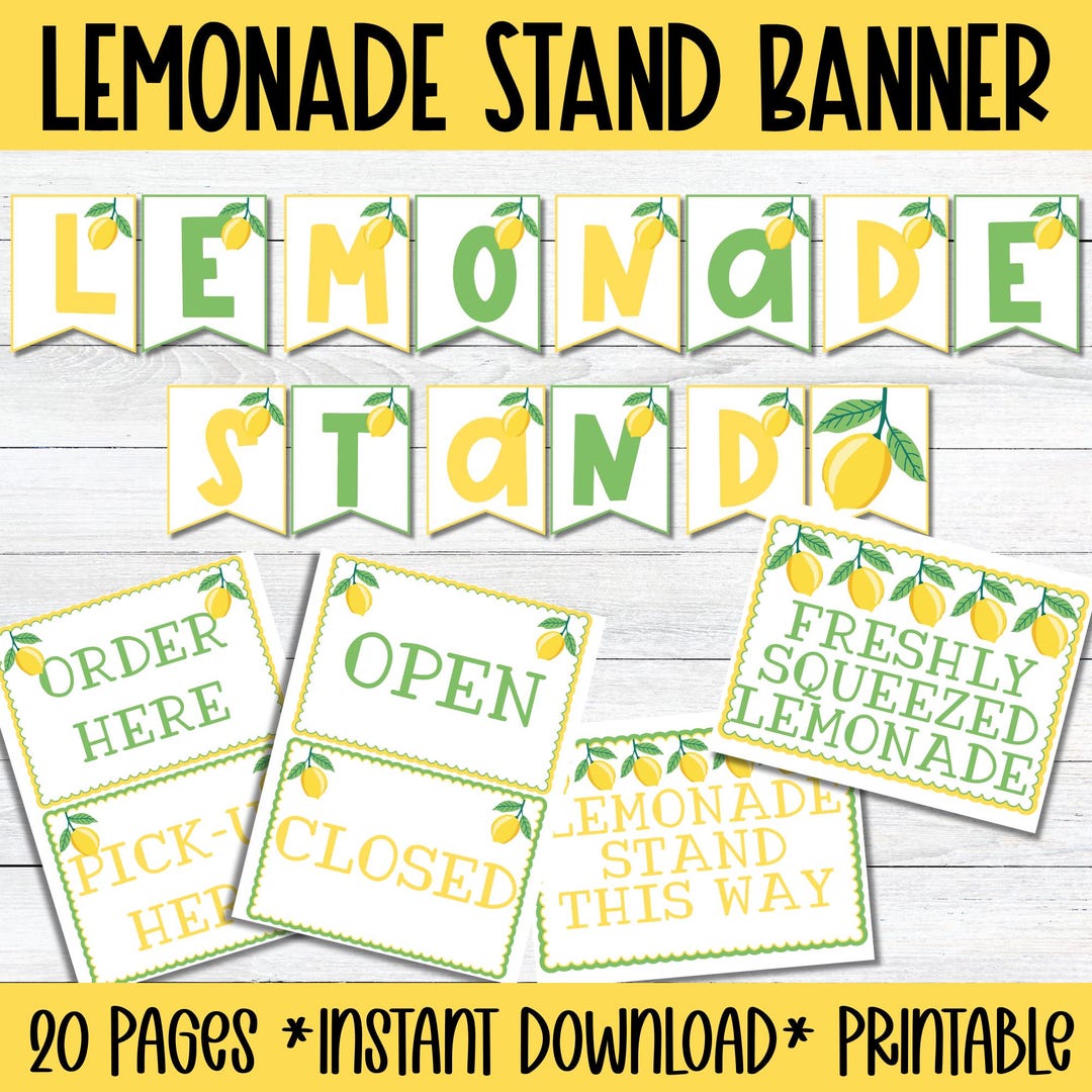 Lemonade Stand Sign Printable Banner Summer Outdoor Activity Cute Sign ...