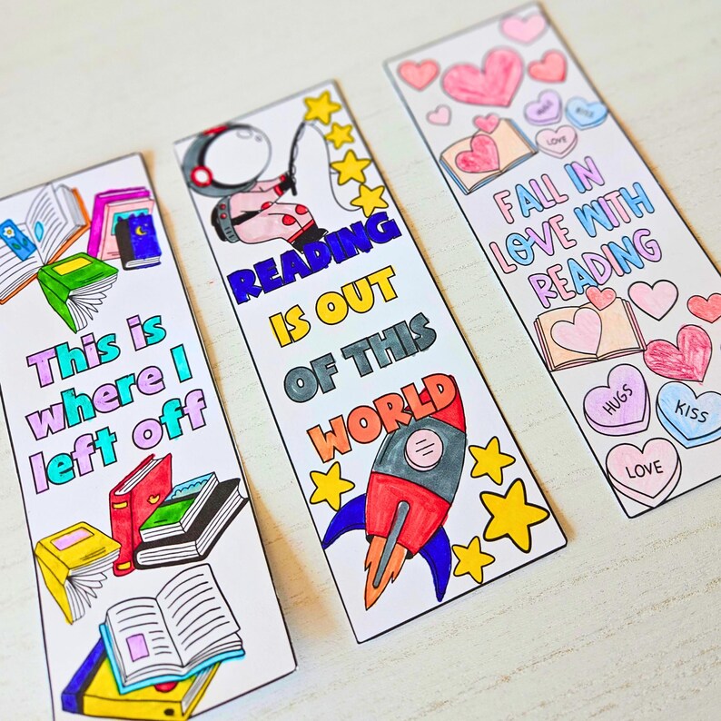 Coloring Bookmarks for Kids | Motivational Reading, Library (PDF) - Etsy