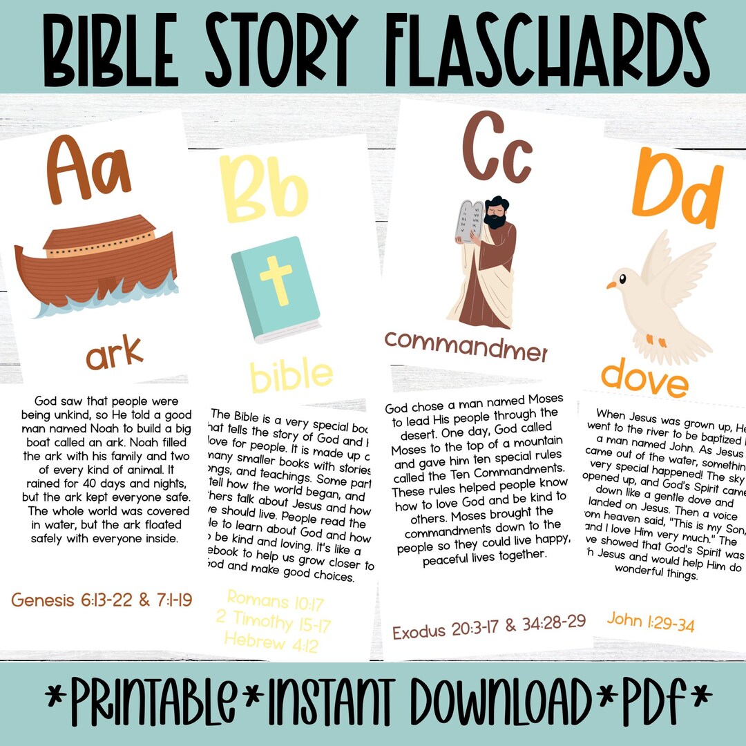Bible Story Cards Sunday School Activity Devotional Printable Bible ...