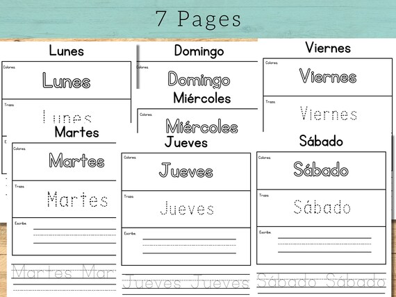 Spanish Worksheets For Kids Days Of The Week