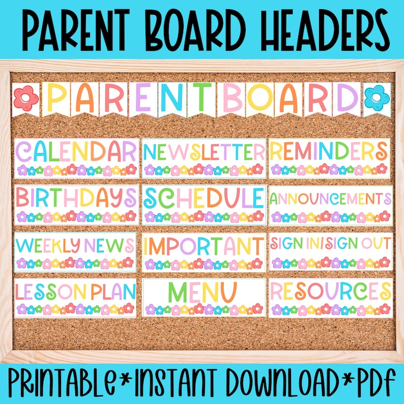Parent Information Board Headers Printable Daycare Classroom Spring ...