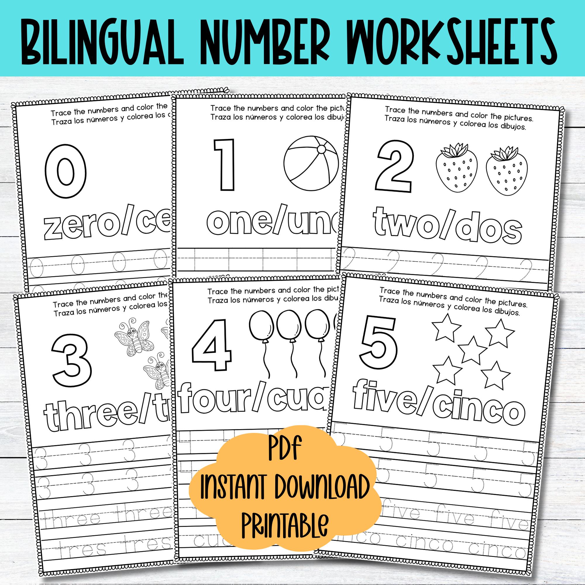 Kindergarten Bilingual Number Tracing Worksheet Homeschool Preschool ...