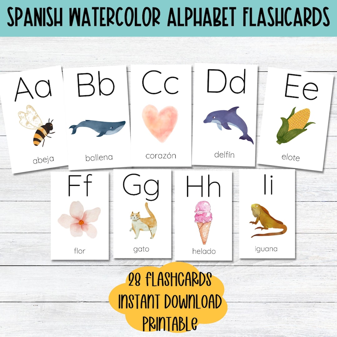 Spanish Alphabet Card ABC Spanish Picture Flashcard Printable ...