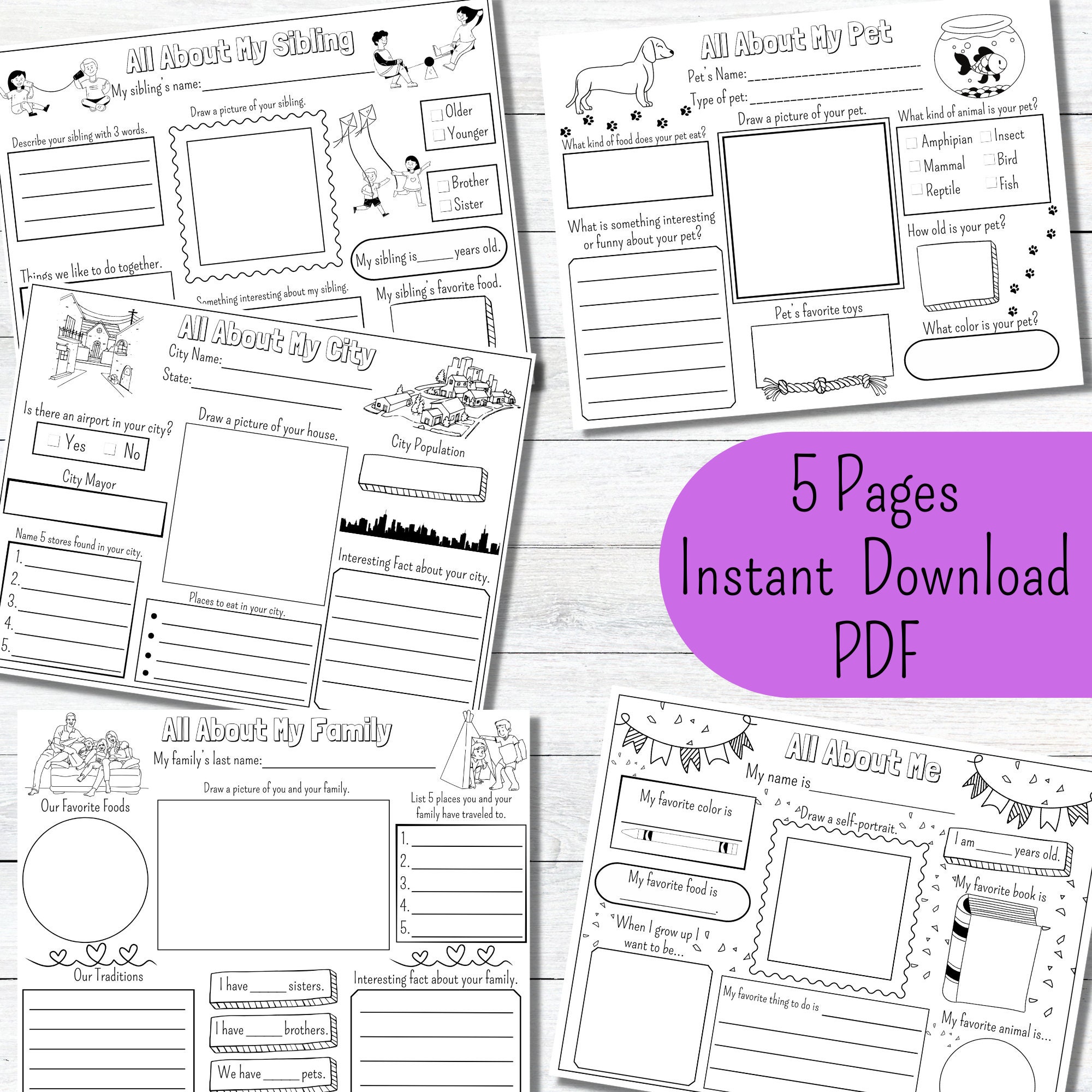 All About Me All About My Pet All About My Family Get to Know Me ...