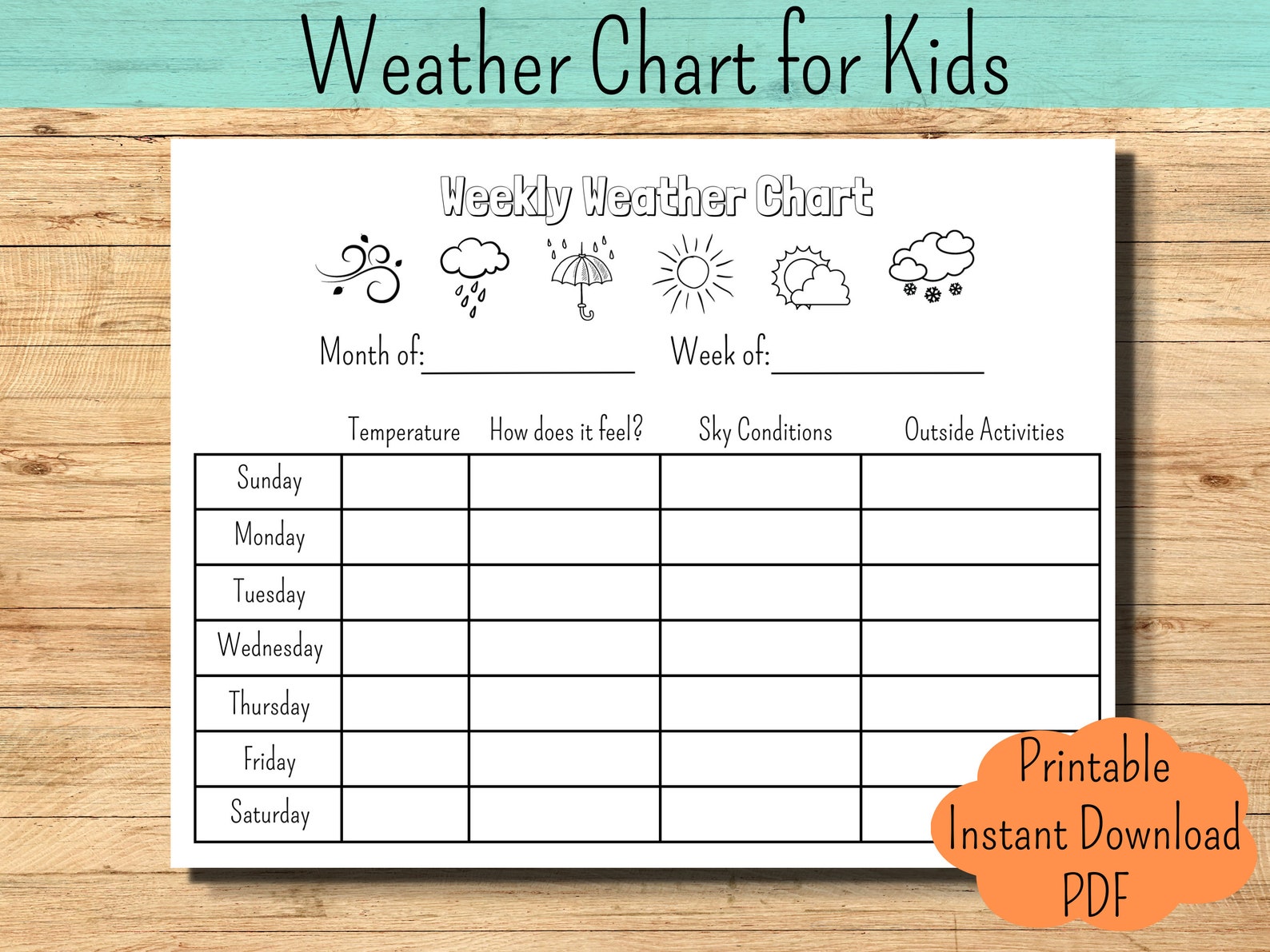 Weather Tracker Printable Weekly Weather Tracker Weather Chart Kids ...