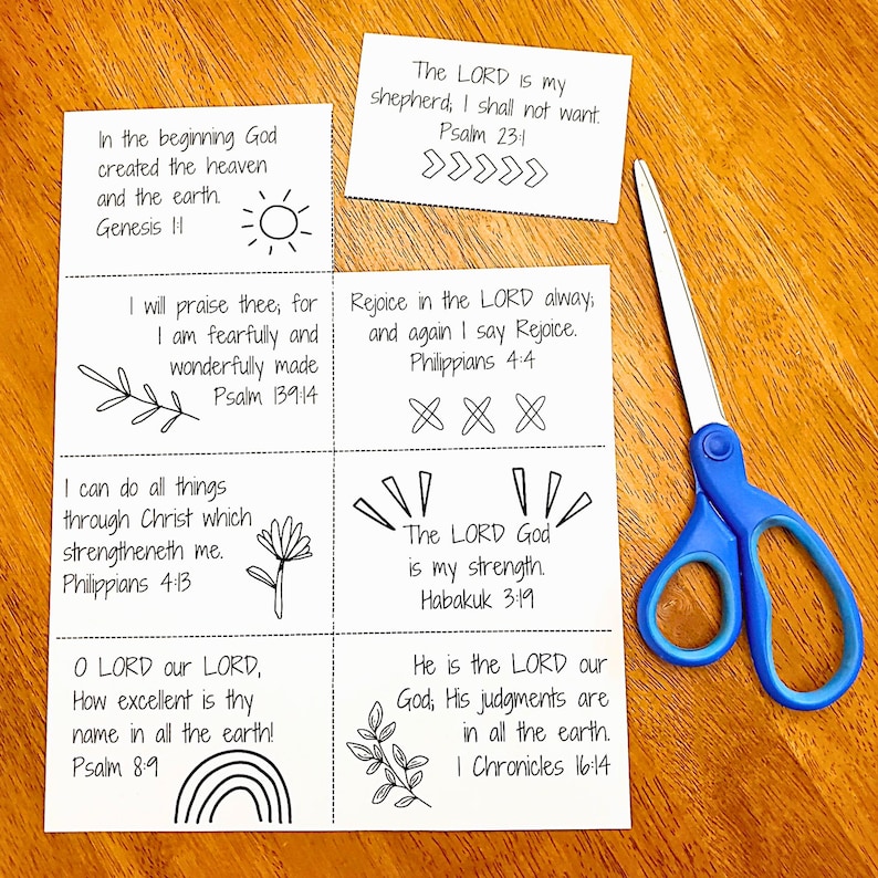 Kids Printable Scripture Cards KJV Bible Verse Flashcards Coloring ...