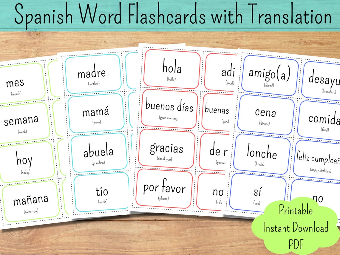 Spanish Flashcards Kids Spanish Words Bilingual Flashcards Word Cards ...