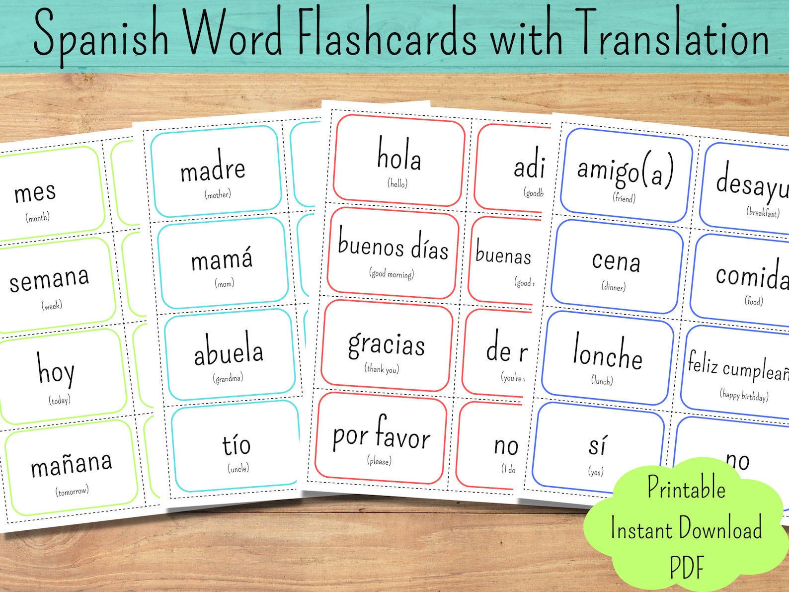 Spanish Flashcards Kids Spanish Words Bilingual Flashcards Word Cards ...