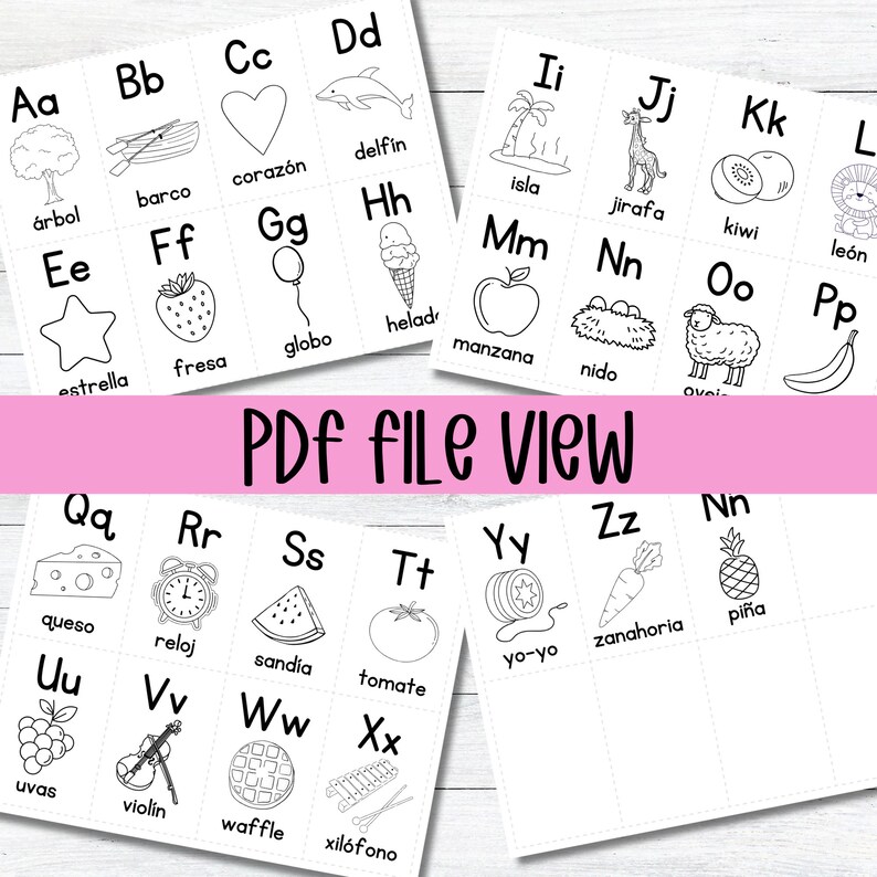 Alphabet Spanish Letter Flashcards Coloring Spanish Alphabet Activity ...