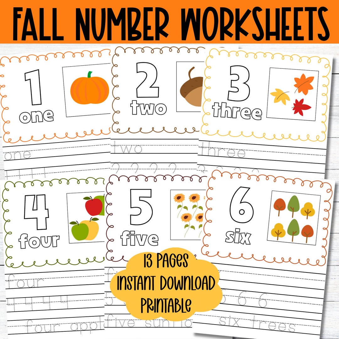Fall Number Tracing Worksheets: Pumpkin Theme, Kindergarten (PDF) - Etsy