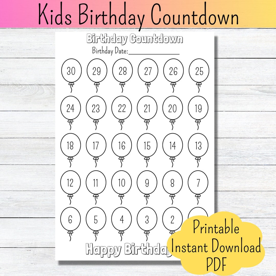 Kids Birthday Countdown Printable Birthday Coloring Page Birthday ...