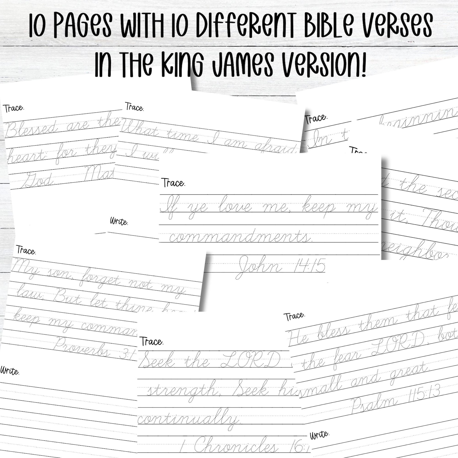 Kids Cursive Bible Verse Tracing Worksheet: KJV Scripture (PDF) - Etsy