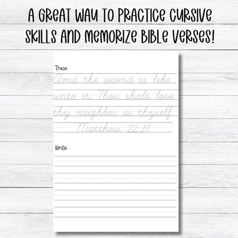 Kids Cursive Bible Verse Tracing Worksheet: KJV Scripture (PDF) - Etsy