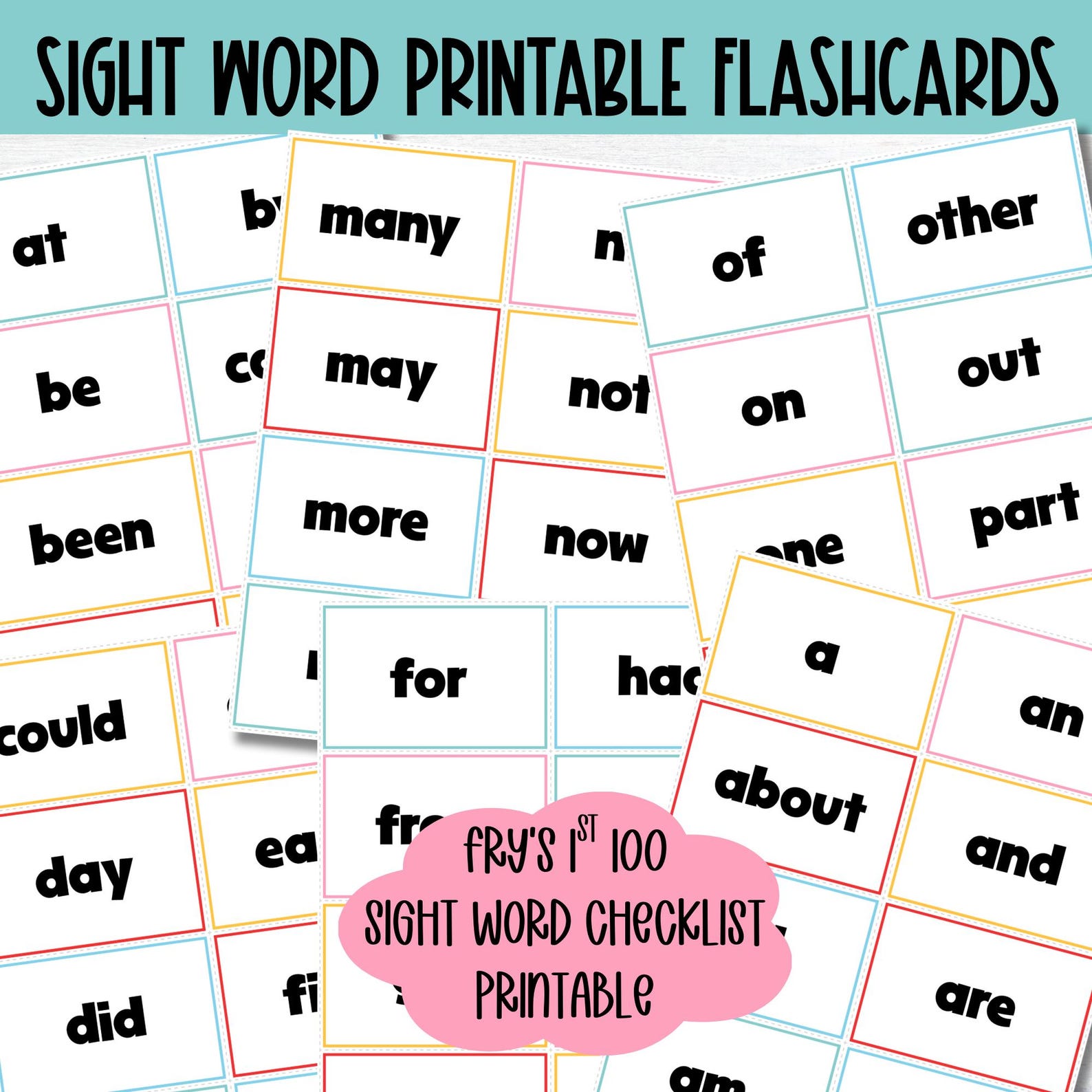 Sight Word Learning Activity Fry's First 100 Sight Word Flashcards ...