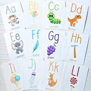 Laminated ABC Alphabet Cards Colorful Letter and Picture Kid Flashcards ...