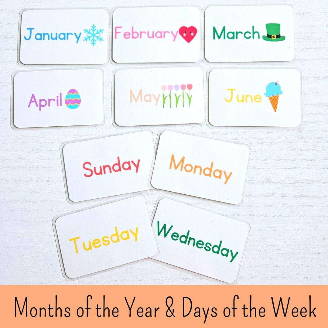 Months of the Year Flashcards Days of the Week Words Cards Homeschool ...