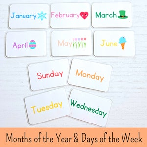 Months of the Year Flashcards Days of the Week Words Cards Homeschool ...