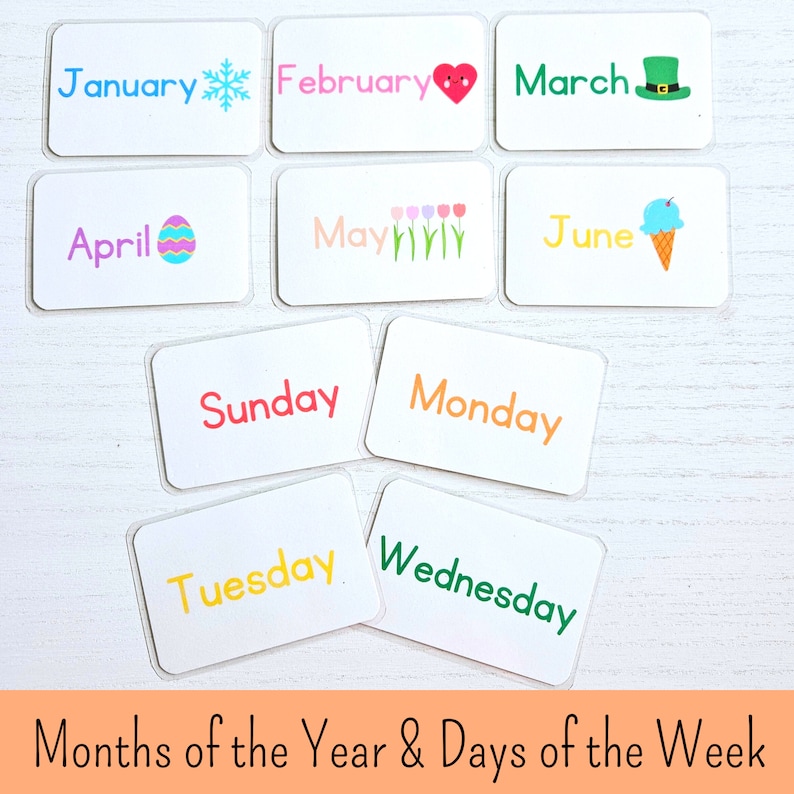 Months of the Year Flashcards Days of the Week Words Cards - Etsy