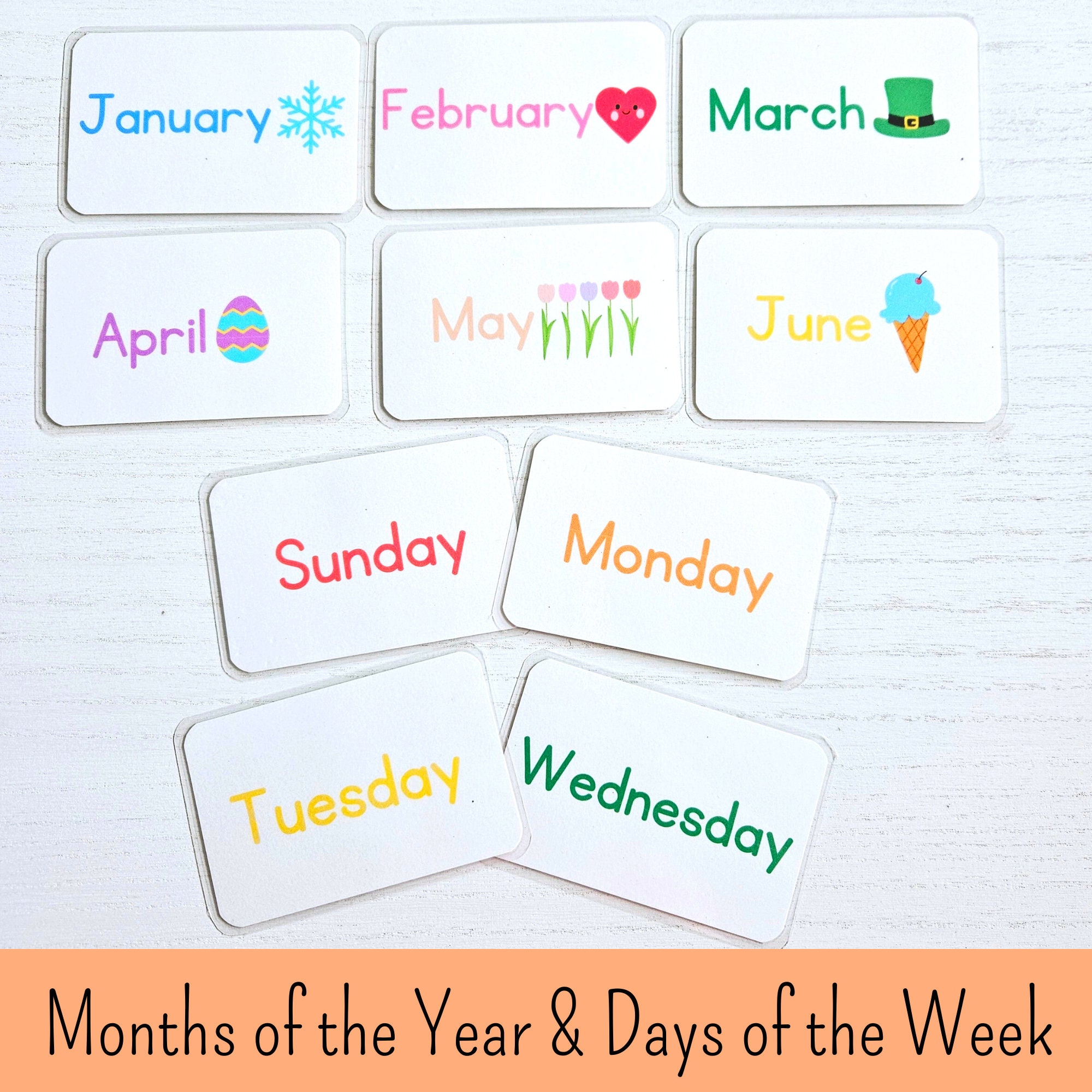 Months of the Year Flashcards Days of the Week Words Cards - Etsy