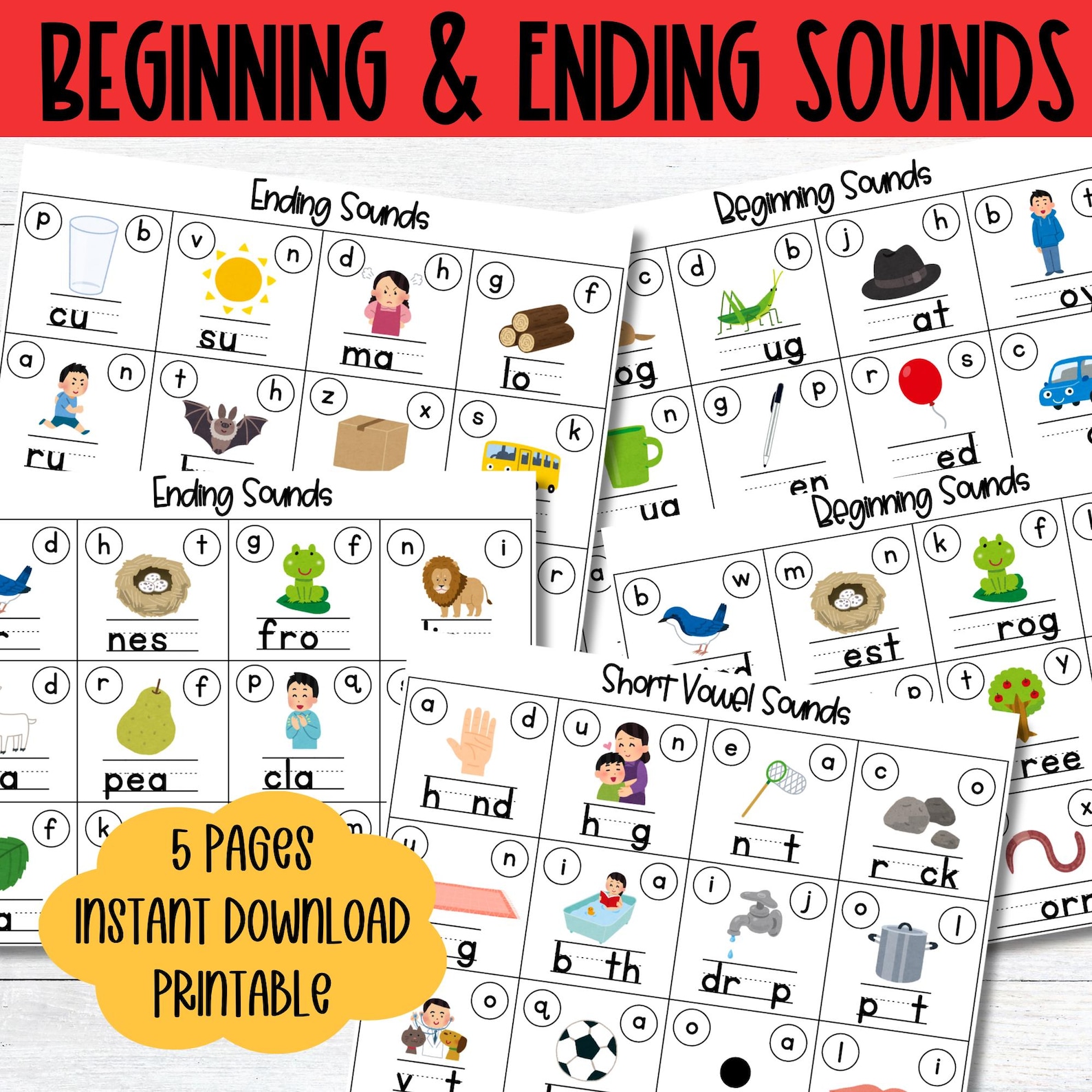 Missing Vowel Worksheet: Phonics, Beginning & Ending Sounds (PDF) - Etsy