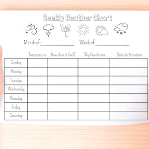 Weather Tracker Printable Weekly Weather Tracker Weather Chart Kids ...