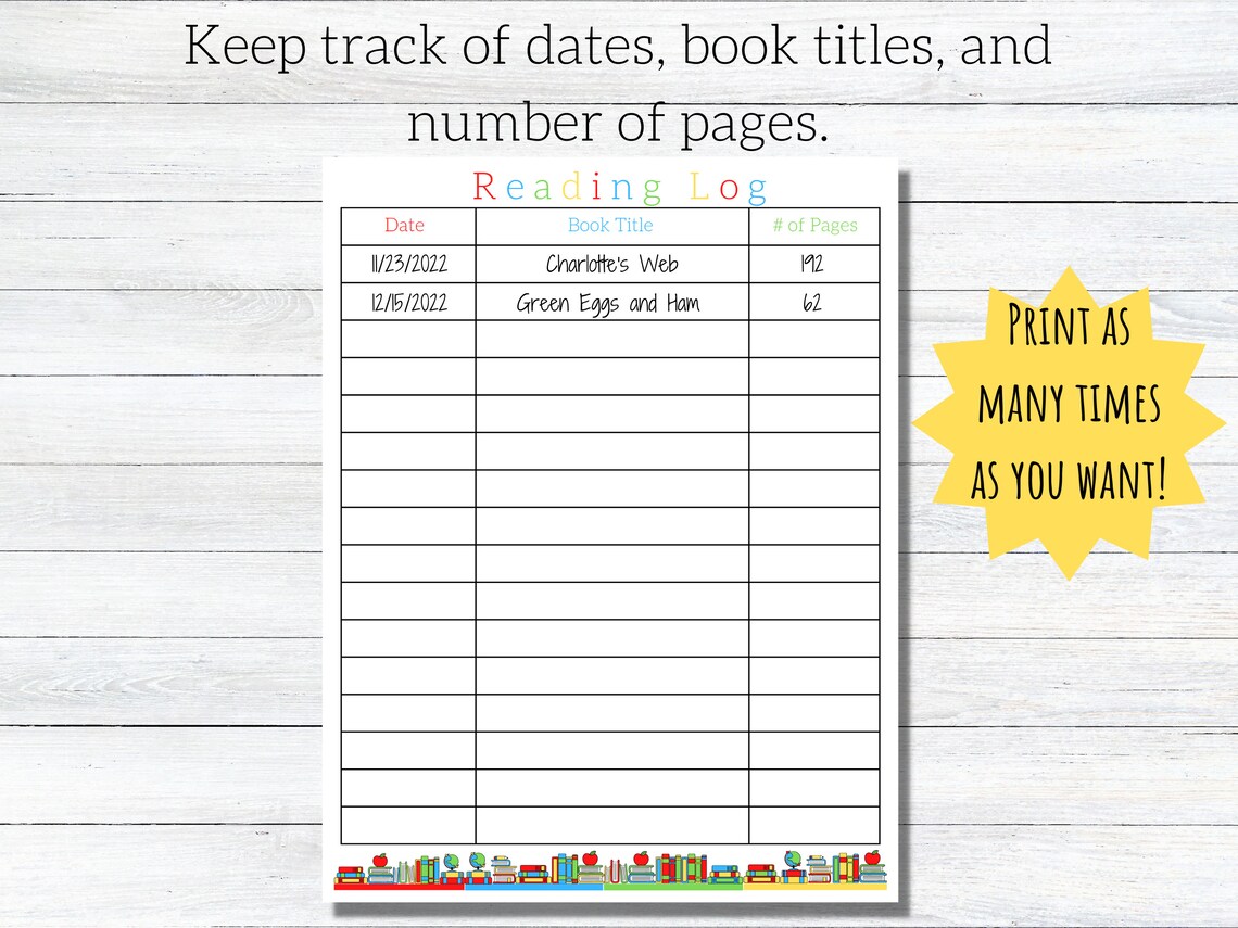 Reading Log Kids Printable Reading Log Homeschool Reading Kids Reading ...