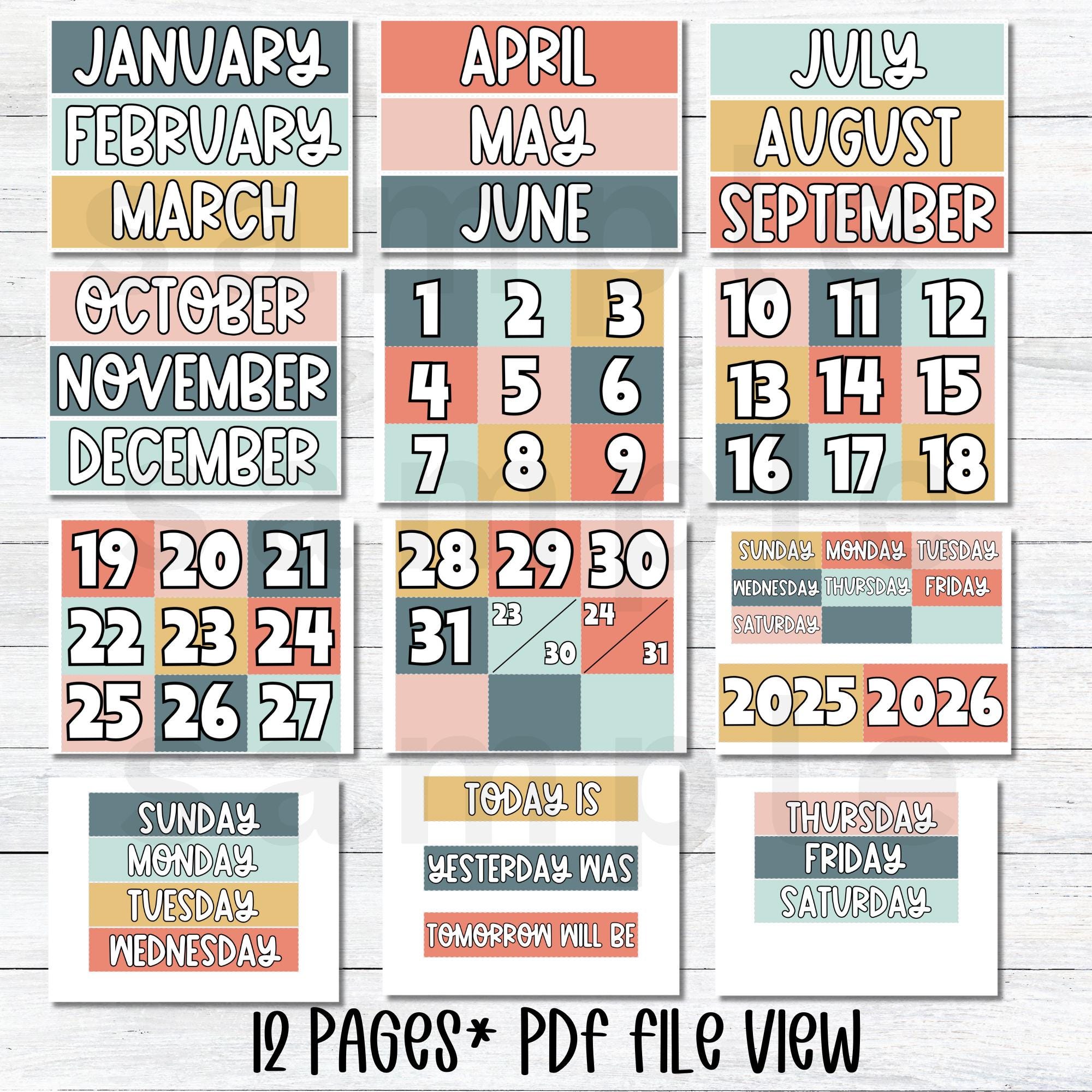 Classroom Calendar Printable | Bulletin Board, Homeschool (PDF Pattern ...